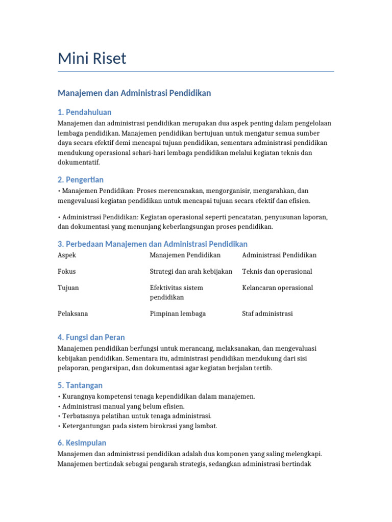 Mini Riset Manajemen Dan Administrasi Pendidikan | PDF