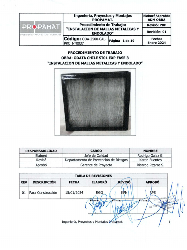 Oda-2500-Cal-Prc N°0037 Rev.01 Proc Instal Malla Met End | PDF