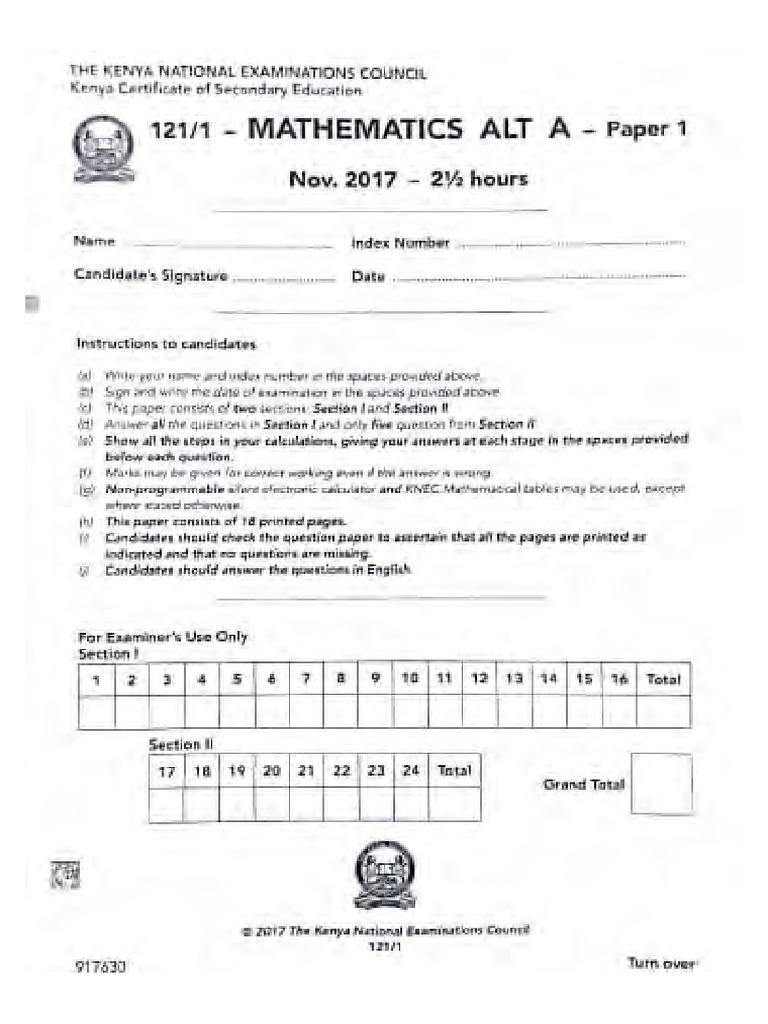 Kcse Maths P1 2017 | PDF