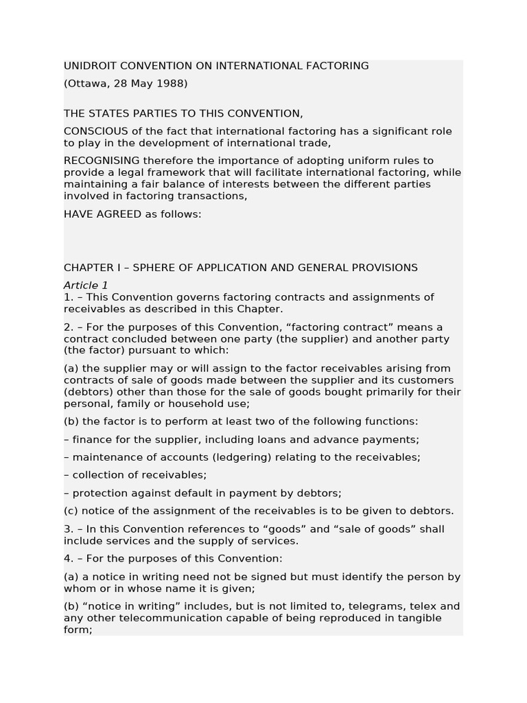 UNIDROIT International Factoring Rules | PDF | Ratification ...