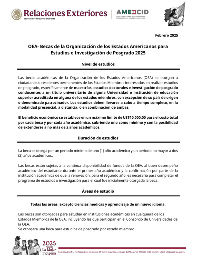 Beca OEA 2025-2026 para Posgrado | PDF | México | Beca