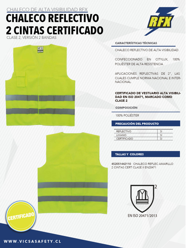 Chaleco Reflectivo 2 Cintas Certificado Amarillo | PDF