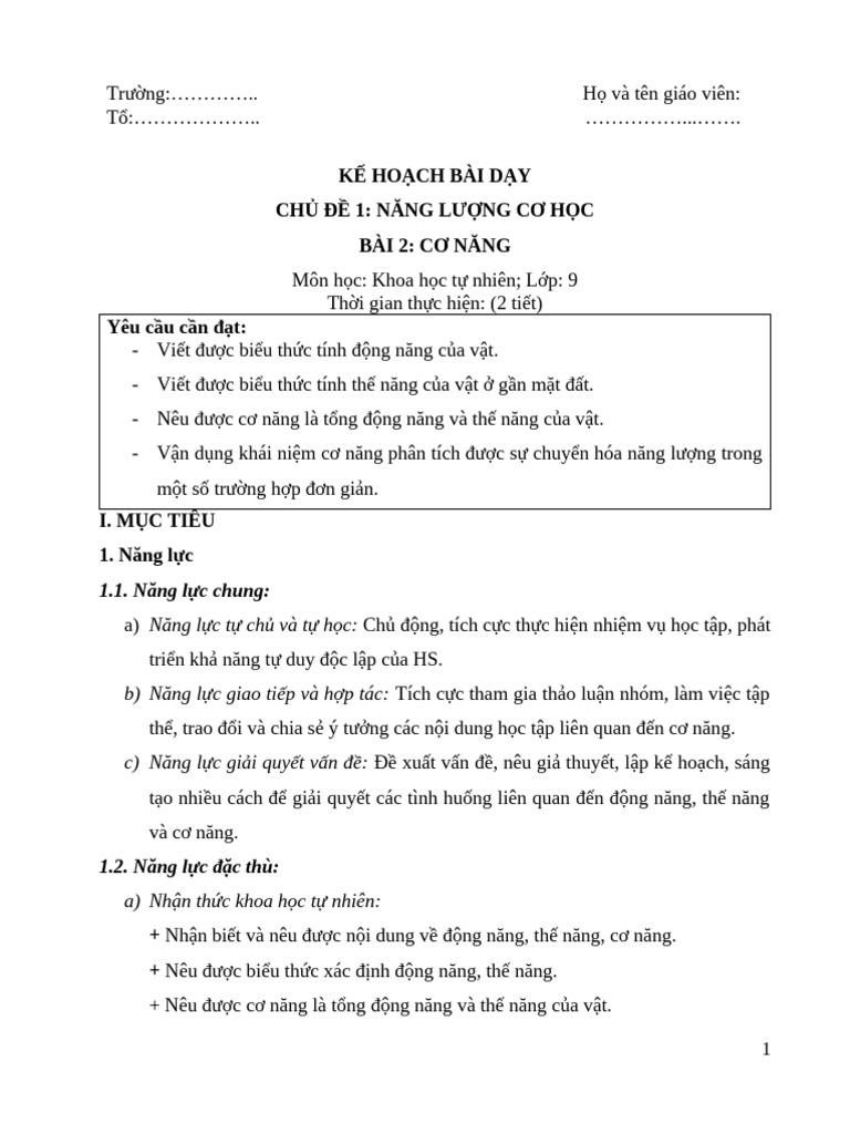 1.2 Khtn23g-Ga - khtn9 - Vatly - CTST - Bài 2. Cơ Năng | PDF