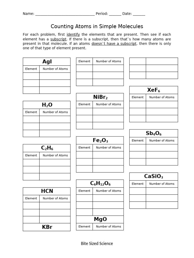 Counting Atoms in Simple Molecules | PDF | Typography | Atomic Physics