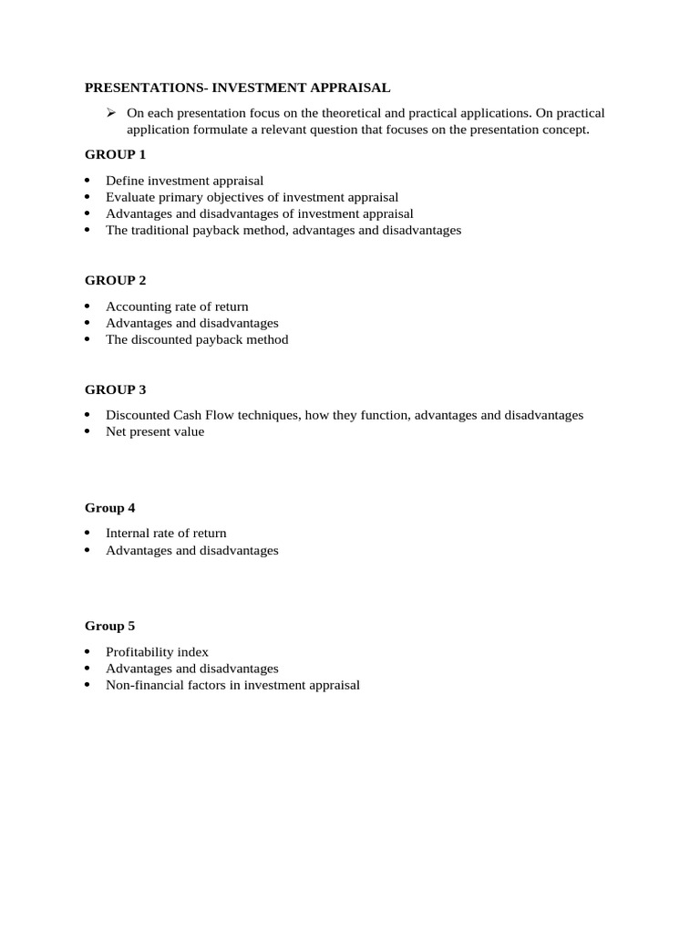 Investment Appraisal Overview | PDF