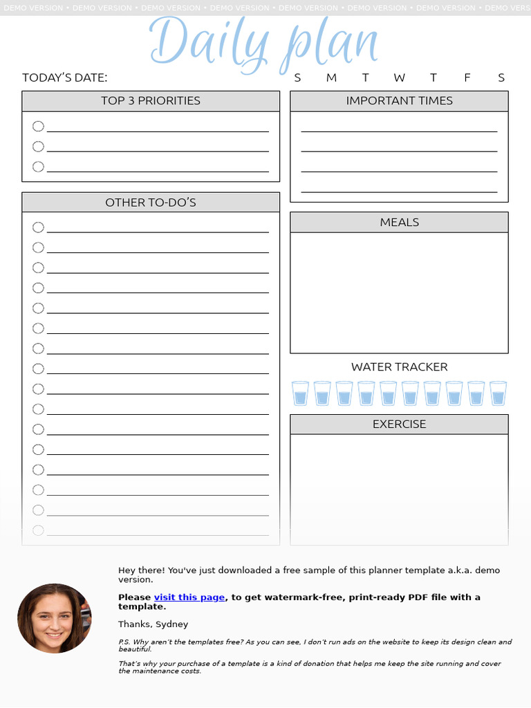 Daily Plan With To Do List Important Times A4 | PDF