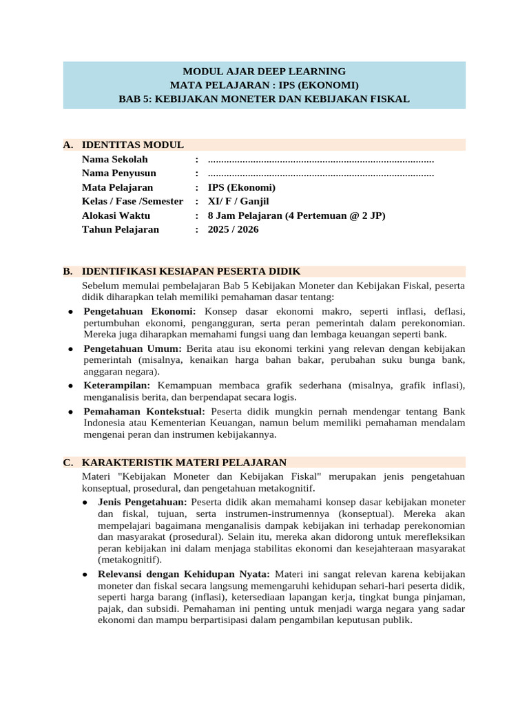Modul Bab 5 Kebijakan Moneter Dan Kebijakan Fiskal | PDF