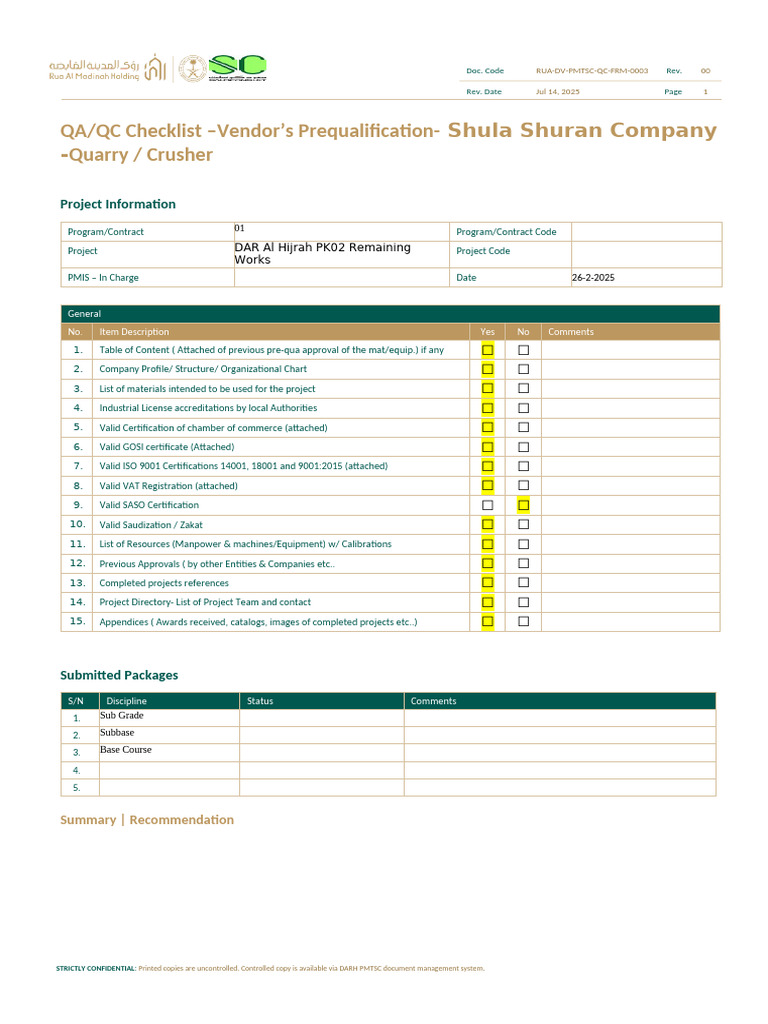 RUA DV PMTSC QC FRM 0003 - Prequalification Checklist BMS | PDF | Chess Theory | Chess