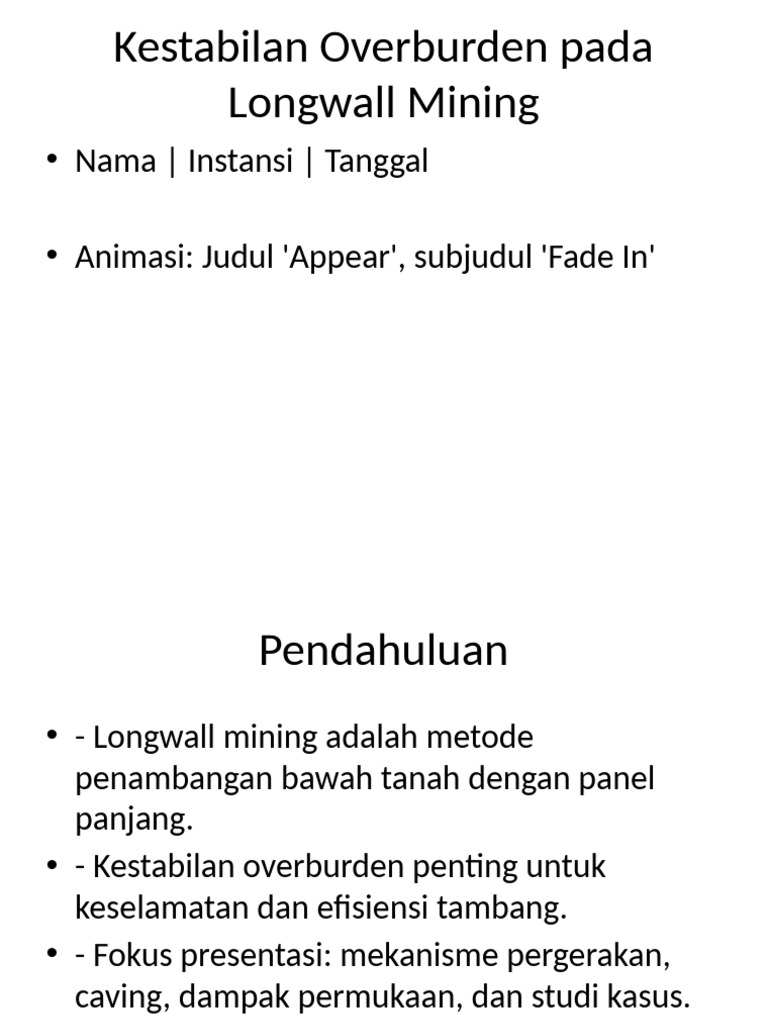 Kestabilan Overburden Longwall Mining Animasi Gambar | PDF