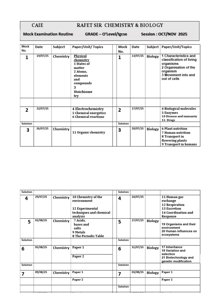 Ol - Igcse Mock Routine Nov 2025 | PDF | Chemistry | Chemical Substances