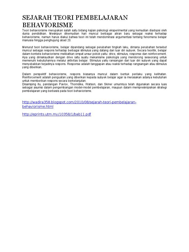 TEORI BEHAVIORISME | PDF