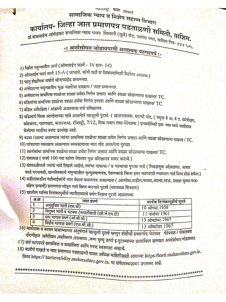 Document Required For Caste Validity | PDF