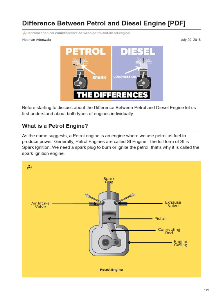 Petrol vs Diesel Engine Differences | PDF | Diesel Engine | Internal ...
