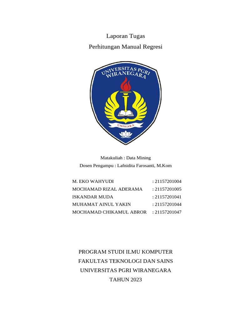 Laporan Perhitungan Manual Regresi Data Mining | PDF