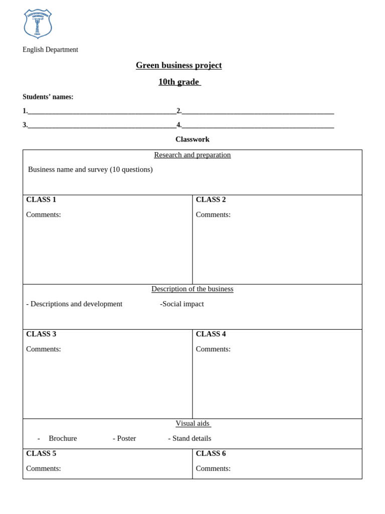Green Ventures For A Better Future Business Project 10th Grade ...