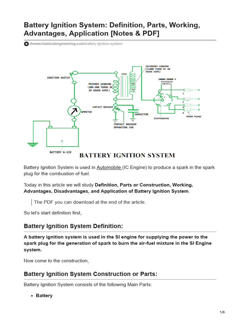 Battery Ignition System Definition Parts Working Advantages Application ...