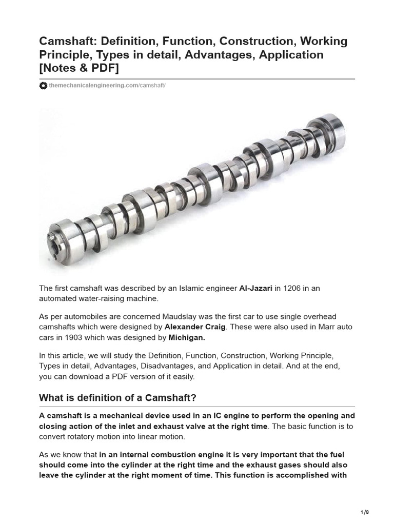 Camshaft: Definition and Functions Explained | PDF | Engine Technology ...