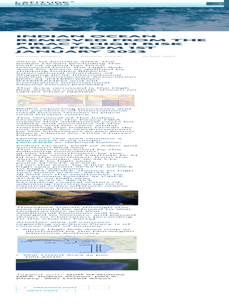 Indian Ocean Removed From The Piracy High Risk Ar | PDF