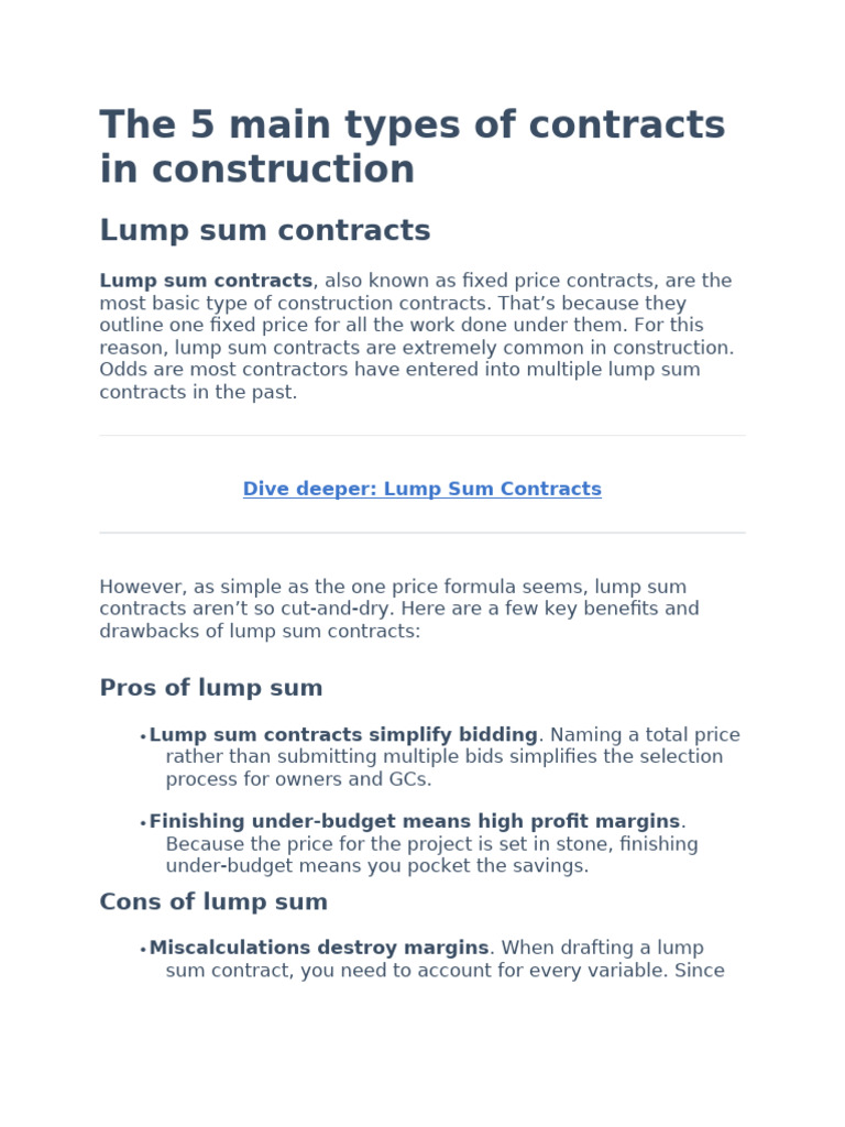 Types of Construction Contracts Explained | PDF | Business Economics ...