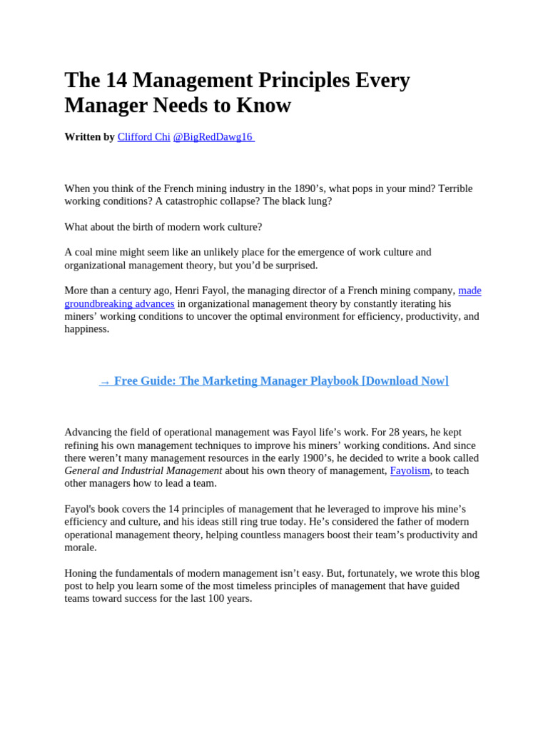 14 Essential Management Principles | PDF