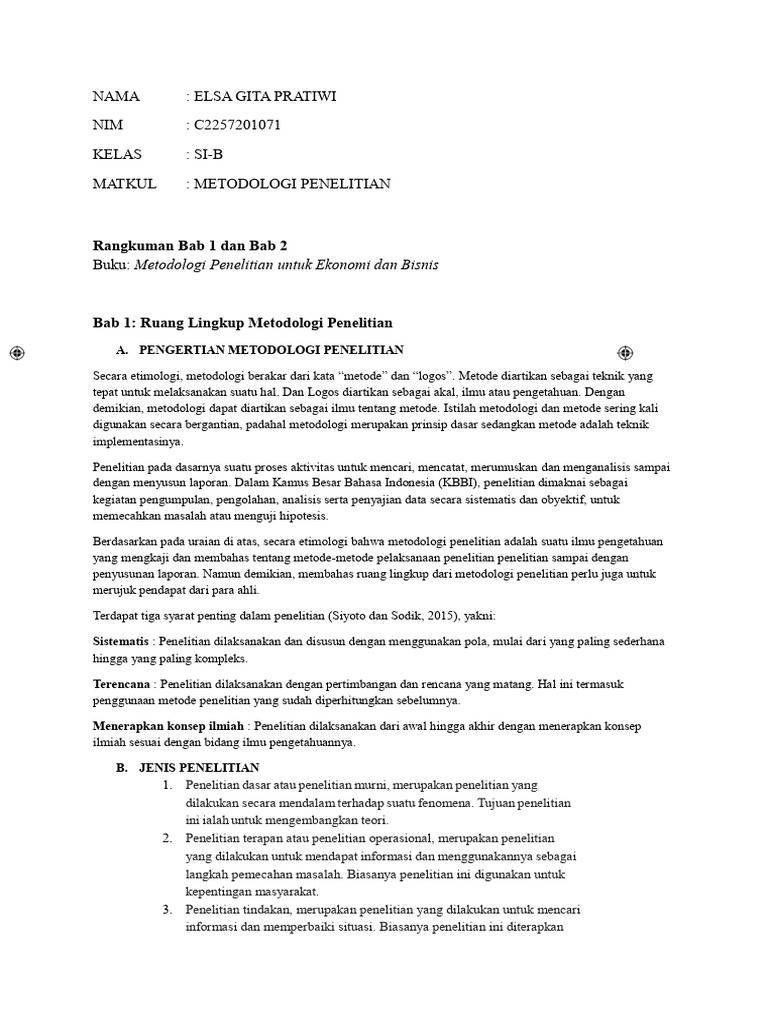 Rangkuman Materi Metopen Elsa | PDF