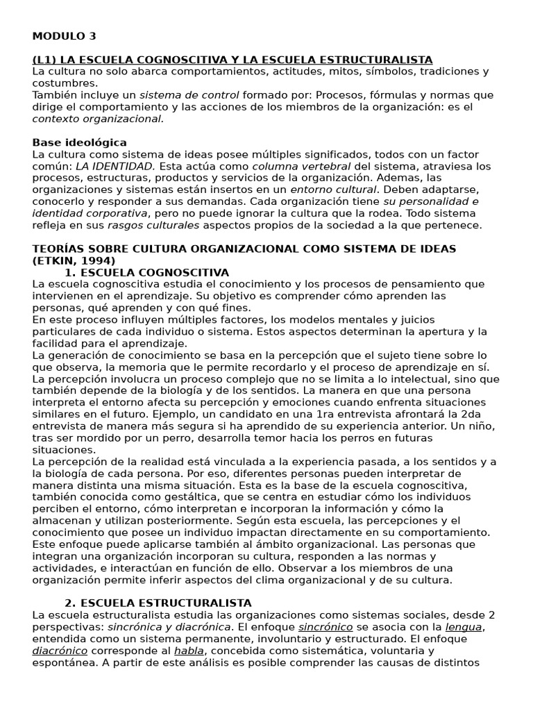 Resumen CULTURA ORGANIZACIONAL - MODULO 3 | PDF | Comunicación | Mente