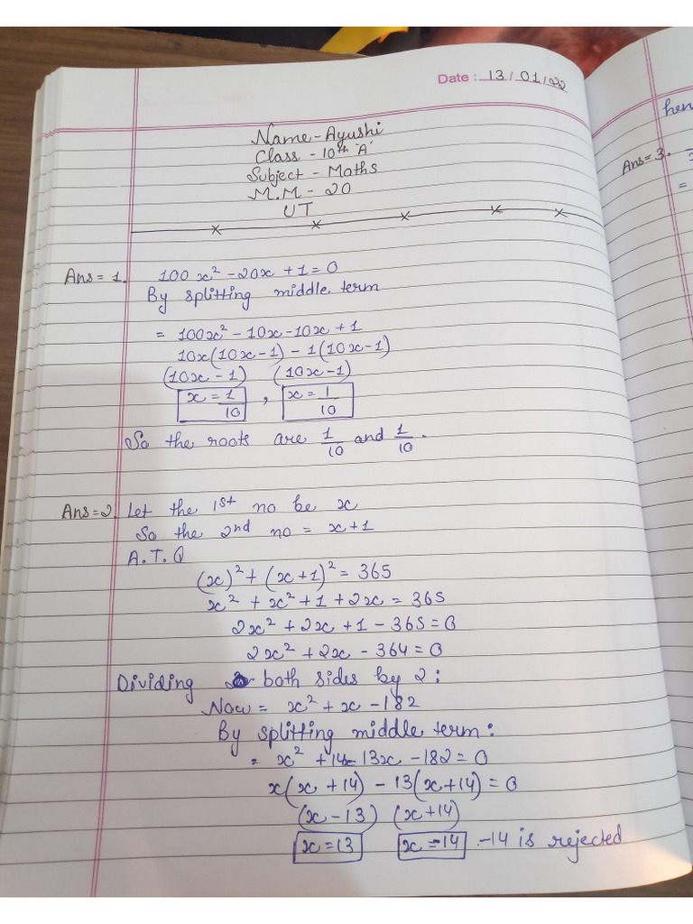 Maths Ut Class 10TH A | PDF