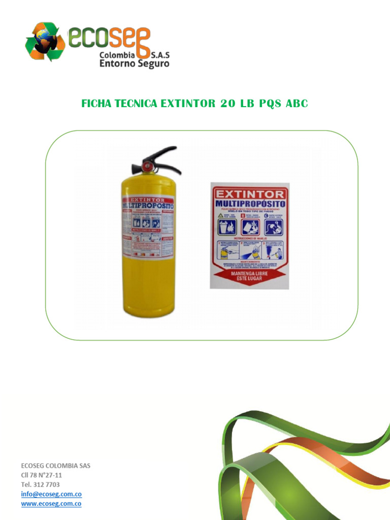 Ficha Técnica Extintor 20 LB PQS ABC | PDF | Materiales