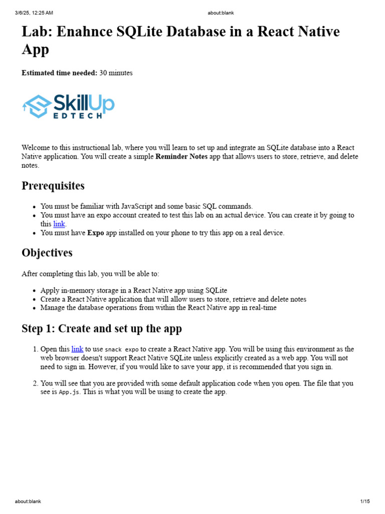 Enahnce SQLite Database in A React Native App | PDF | Mobile App | Databases