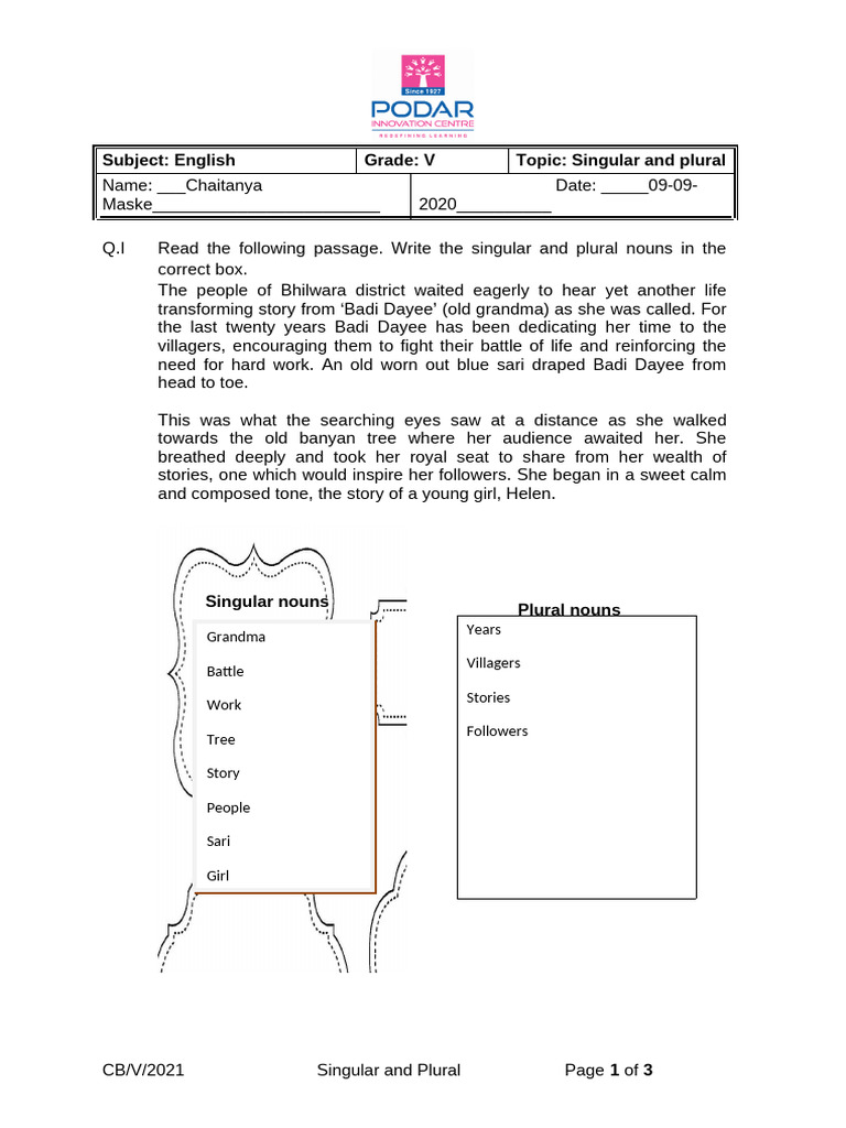 WS2 CB V Eng Singular and Plural | PDF | Linguistics | Language Families