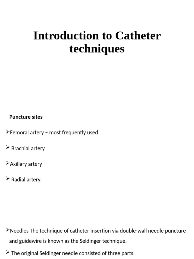 Seldinger Technique for Catheterization | PDF | Catheter | Medical ...