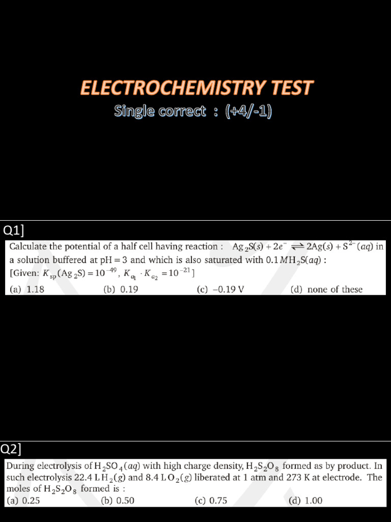 Electrochemistry Test | PDF
