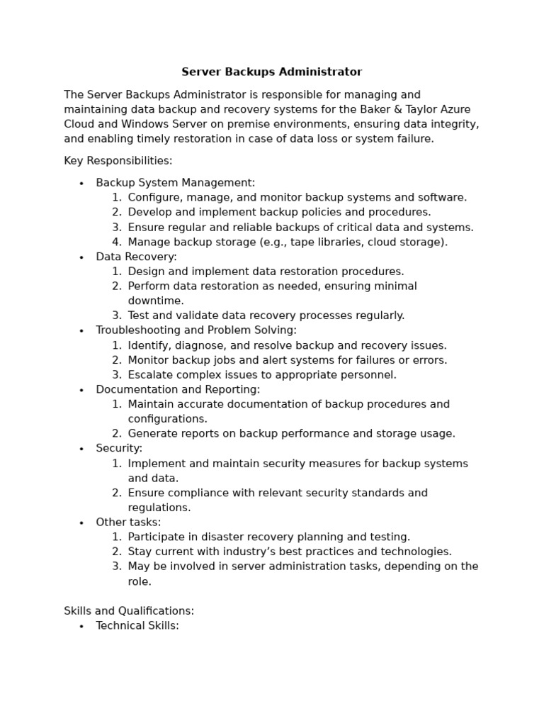 JD Server Backups Administrator | PDF | Backup | Cloud Computing