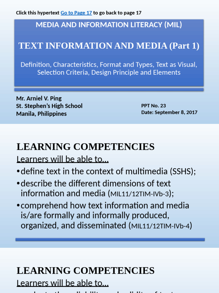Media and Information Literacy (MIL) - Text Information and Media (Part ...