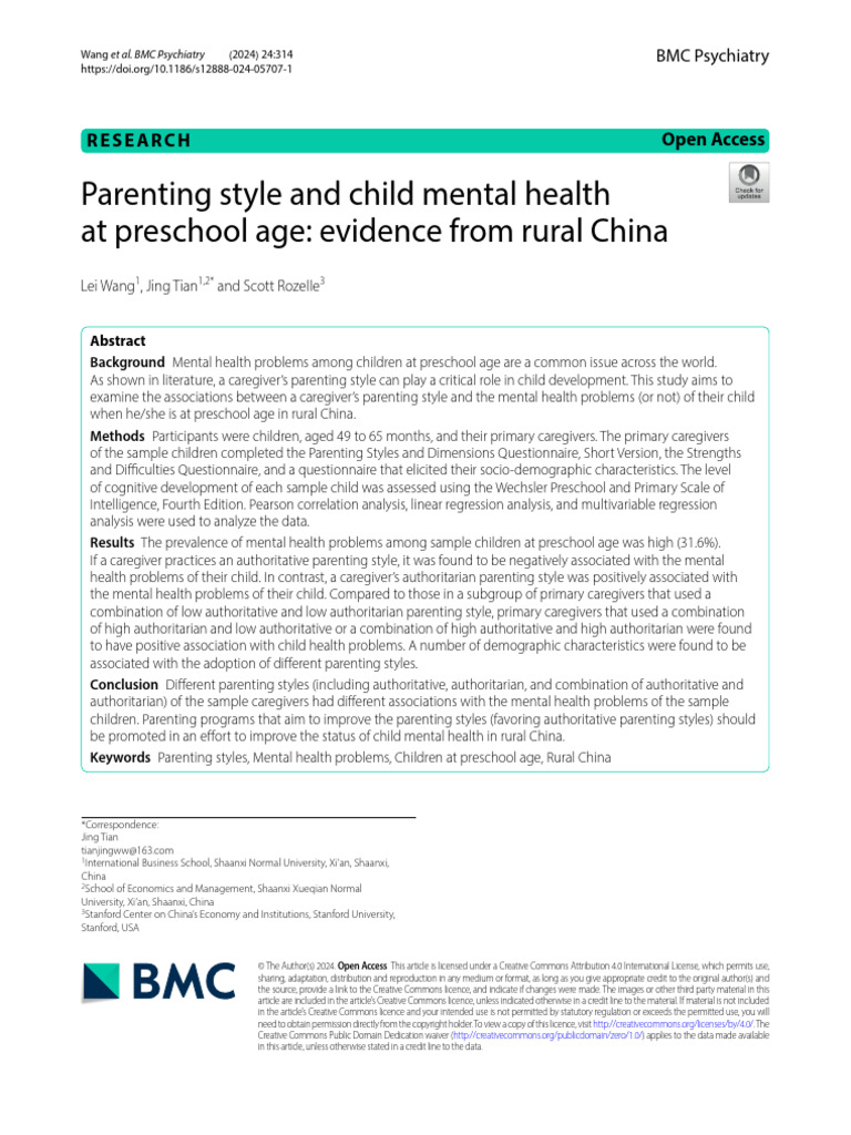 Parenting Style and Child Mental Health at Preschool Age | PDF | Parenting | Mental Health