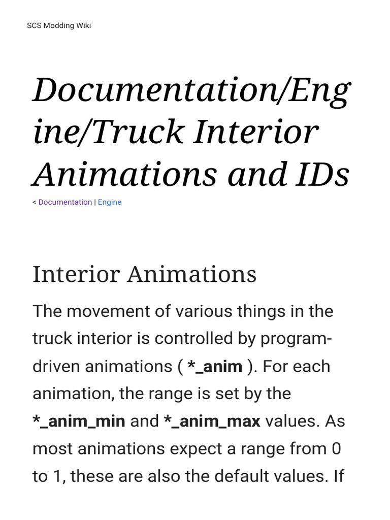 Documentation_Engine_Truck Interior Animations and IDs - SCS Modding Wiki | PDF