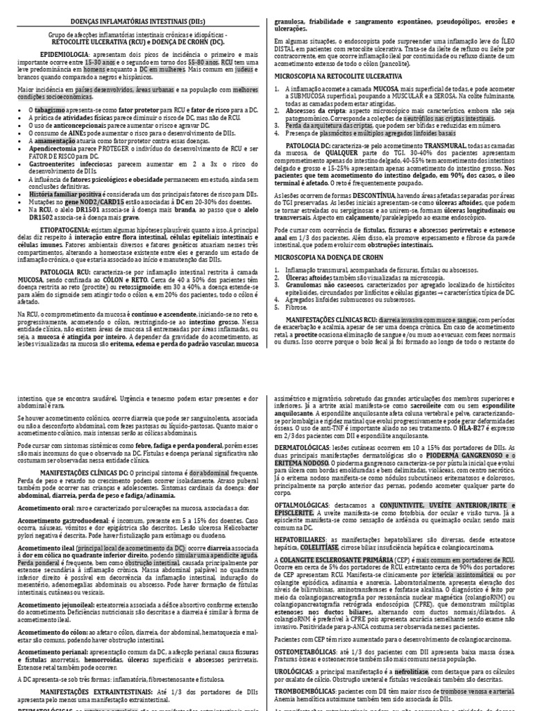 Doenças Inflamatórias Intestinais | PDF | Colite ulcerosa | Doença de Crohn