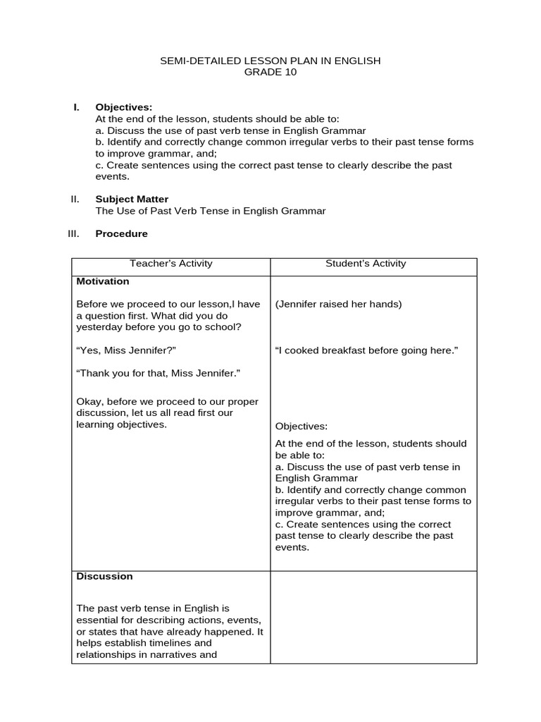 Semi-Detailed Lesson Plan in English Grade 10-Final | PDF | English Language | English Grammar