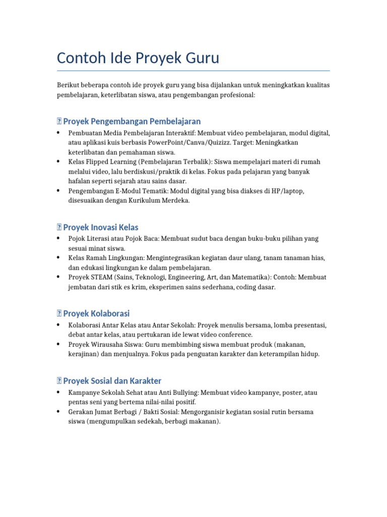 Contoh Ide Proyek Guru | PDF
