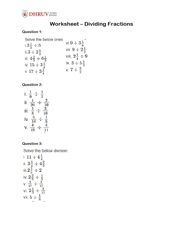Gr7 Dividing Fractions Worksheet | PDF
