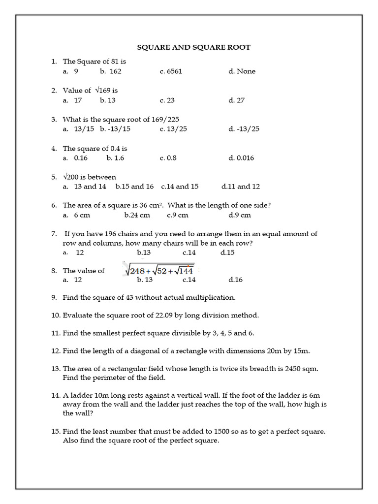 VIII Revision Square Root | PDF