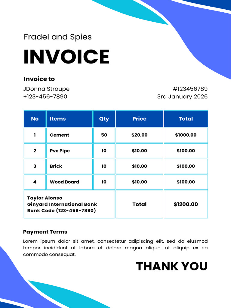 Blue and White Bold Geometric Invoice Letterhead | PDF