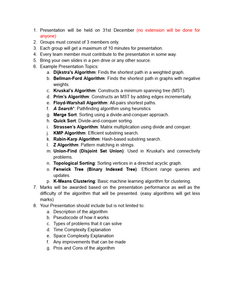 DSA 2 Lab Presentation Instructions-Cse-Uiu | PDF