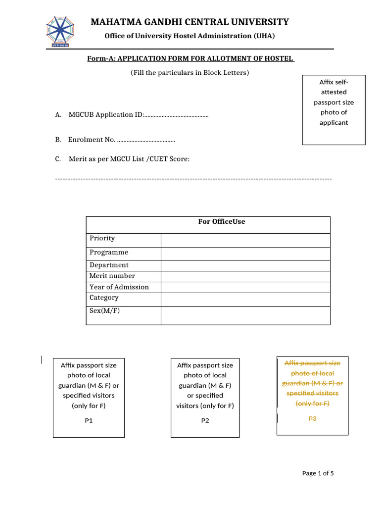 Hostel Allotment Application Form | PDF