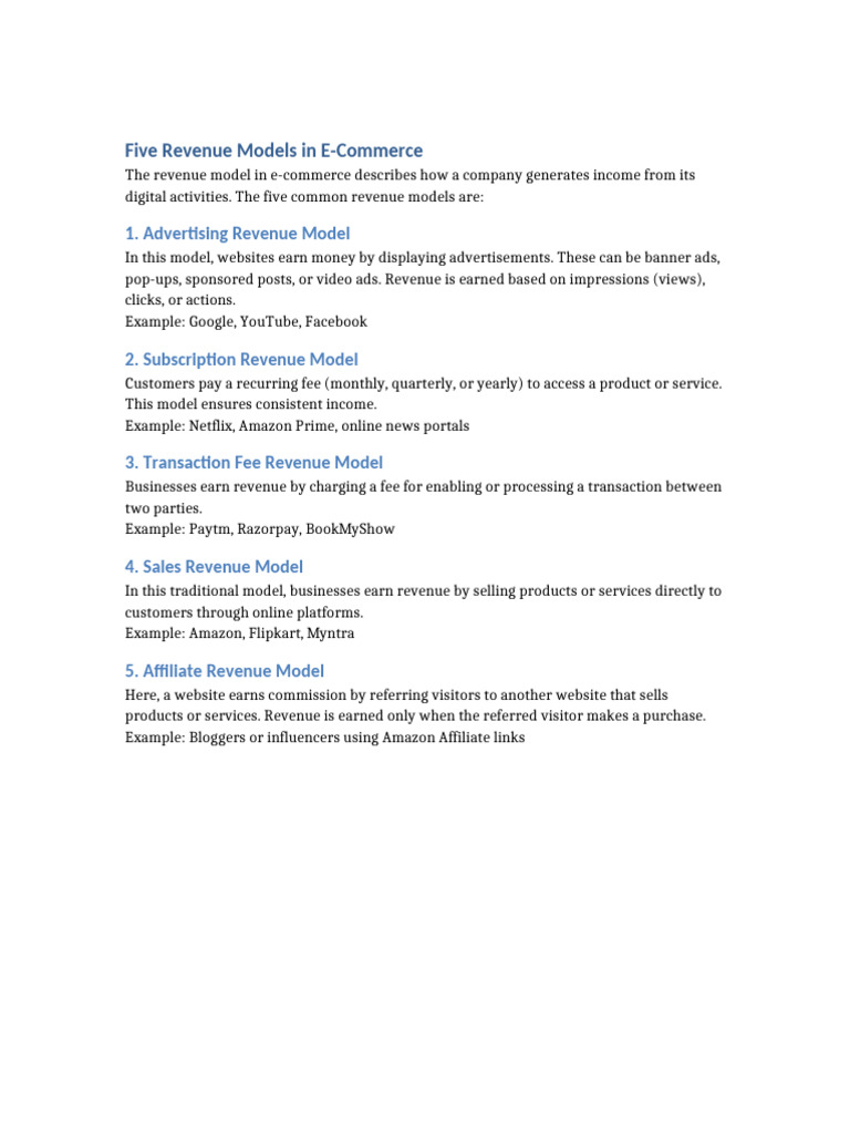 Five Revenue Models BCOS 184 | PDF