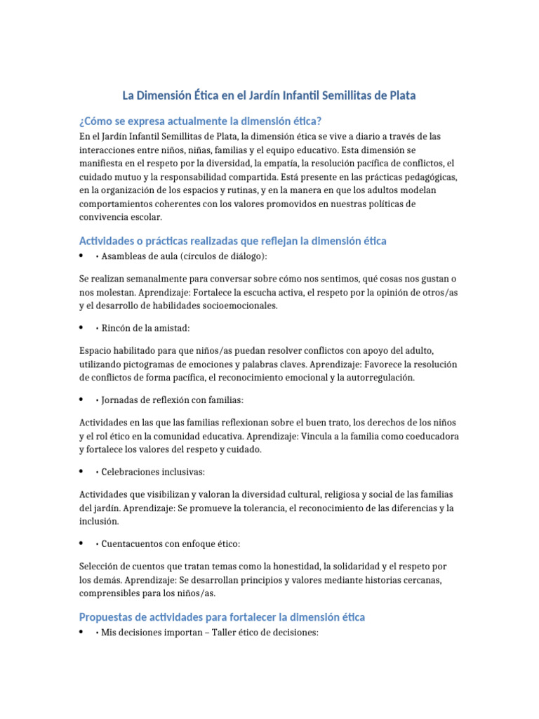 Dimension Etica Semillitas de Plata | PDF | Educación de la primera ...