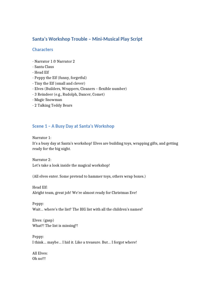 Trouble at Santa's Workshop Script | PDF