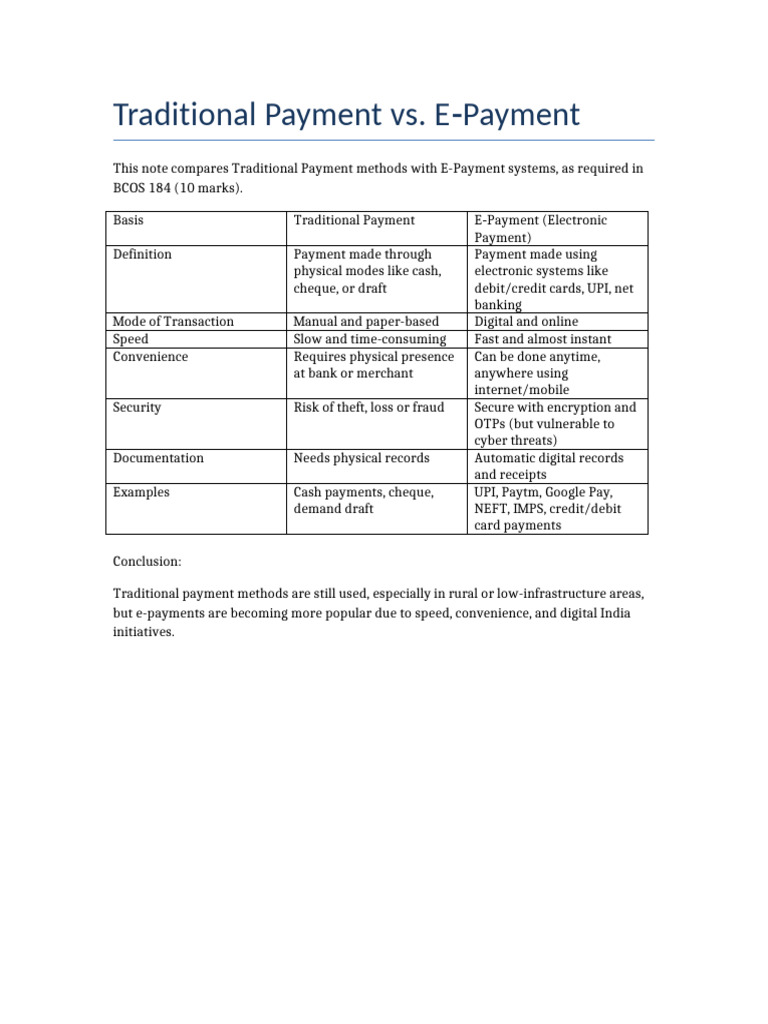 Traditional Vs EPayment BCOS184 | PDF