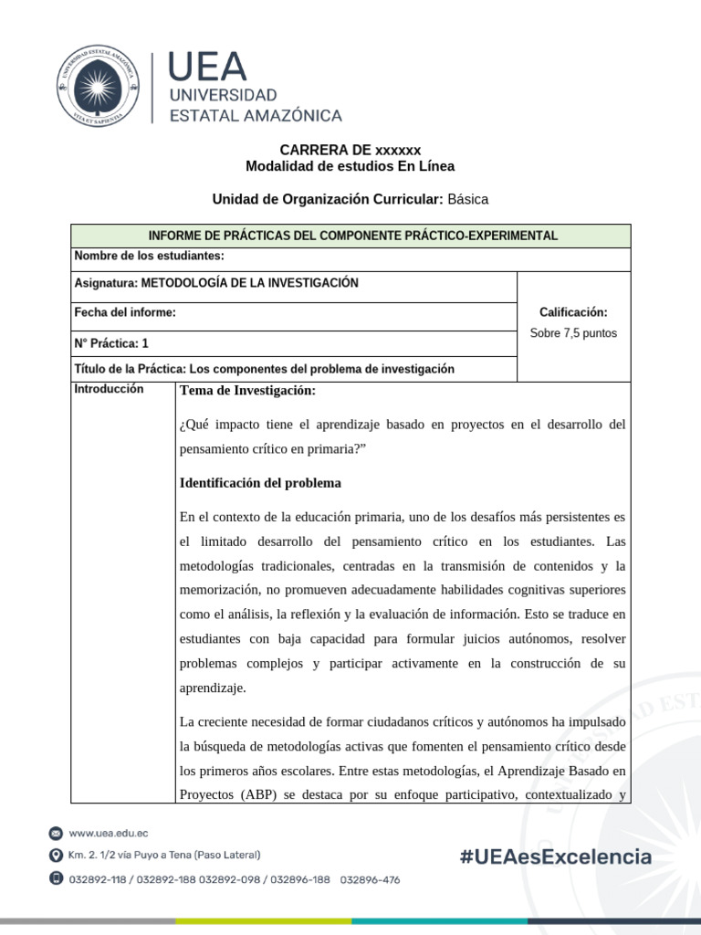 Impacto del ABP en Pensamiento Crítico Primaria | PDF | Educación ...