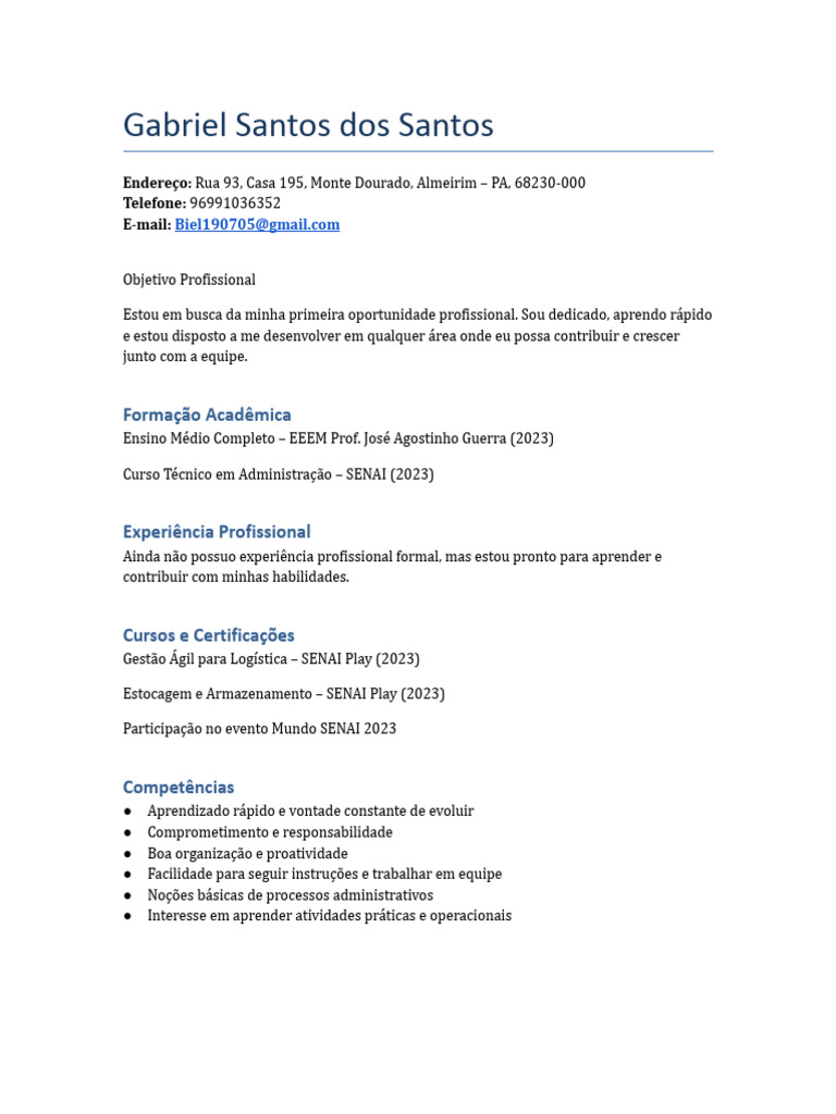 Currículo Gabriel Santos | PDF